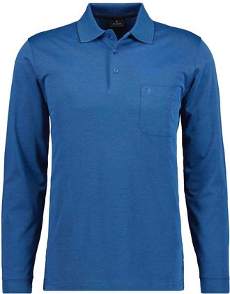 Ragman Herren Softknit-Polo mit Brusttasche, Langarm Blau-Melange-765, 4XL