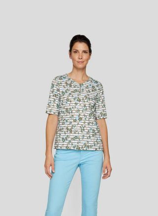 Rabe Rundhalsshirt mit Rei&szlig;verschluss und floralem Muster