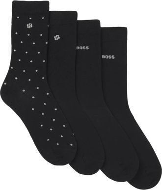 HUGO BOSS Femme, Sous-v&ecirc;tements, Noir, Taille: ONE Size Regular-Height Logo Detail Socks 4-Pack