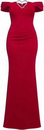 Goddiva Maxikleid Diamante Heart Trim Evening Maxi Dress Langes Kleid, Schulterfrei