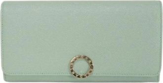 Bulgari Portefeuille Long Pre-owned Clip Large Wallet en Cuir de Veau Grain&eacute; - Femme - Pre-owned - Vert - Taille: ONE Size