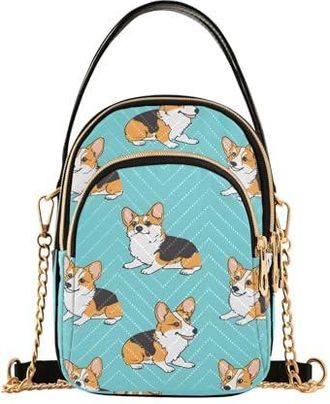 Mnsruu Sac à bandoulière pour femme - Motif chien Corgis - Bleu - Petit sac à bandoulière avec sangle réglable
