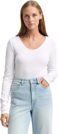Tom Tailor Damen 1048986 Slim Fit Langarmshirt Mit Rippstruktur, 20000 - White, M EU