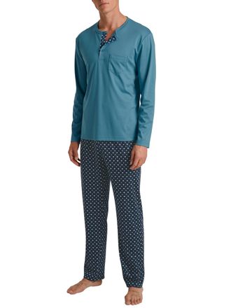 CALIDA Relax Choice Pyjama, lang Herren, aus 100% Supima-Baumwolle, mit stoffbezogenem Gummibund