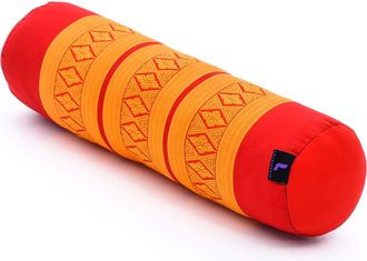 Leewadee Pilates Rolle Nackenst&uuml;tze kleines Yoga Bolster Yogakissen &ouml;kologisches Naturprodukt, Kapok, 50 x 15 x 15 cm, Orange Rot