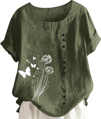 Generic Chemise Femme Coton et Lin T-Shirts &agrave; Manches Courtes Confortable Tee Shirt Femme Top Haut D&eacute;contract&eacute; Tunique Blouse Haut Chic et Elegant V&ecirc;tements I