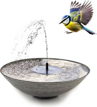 Matches 21 Solarbrunnen Set für draußen 45 cm Schale grau - Schwimmende Solar Springbrunnen Fontäne und Dekoschale als Outdoor Gartenbrunnen - Außen Wasserspiel 