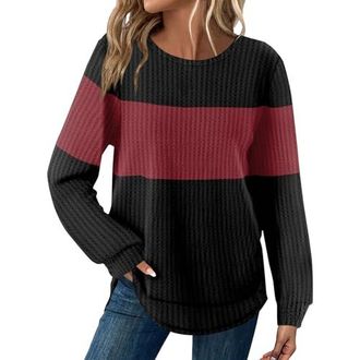 Generic Pull Femme Hiver Chic et &eacute;l&eacute;gant col Rond Pullover Ample D&eacute;contract&eacute; Sweatshirts Mode Imprim&eacute; &agrave; Carreaux Manche Longue Pull Femme Chaud Tops Rouge