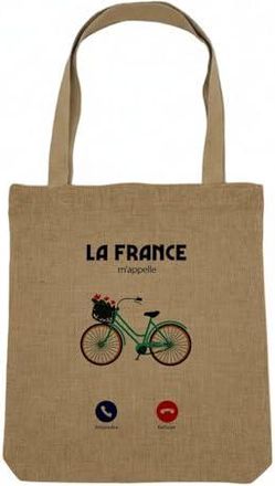Fabulous Sac Shopping Tote Bag Aspect Lin - La France MAppelle V&eacute;lo Culture Voyage - Sac de Courses Toile Epaisse 360g Beige Naturel Cabas Port&eacute; Epaule Solide 