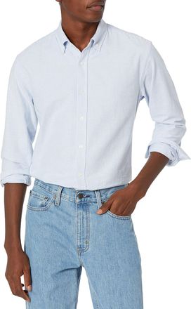 Amazon Essentials Herren Langärmliges Oxford-Hemd mit normaler Passform, Blau Streifen, XL