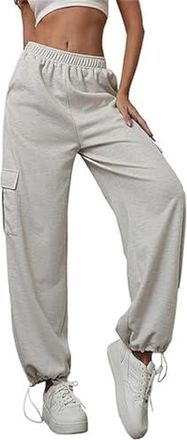 Generic Pantalon de surv&ecirc;tement cargo ample taille haute pour femme, pantalon de jogging Y2K, tendance, d&eacute;contract&eacute;, automne avec poches, blanc, XXL