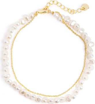 Singularu Armband Pearl Chain. Edelstahl mit 18K vergoldung und Zuchtperle. Schmuck f&uuml;r Damen