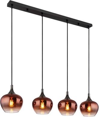 Globo Lighting Pendellampe Hängelampe Wohnzimmerleuchte Esszimmerlampe Küchenleuchte Deckenlampe, Metall Glas kupferfarben schwarz, 4 Flammig E27, h 120 cm