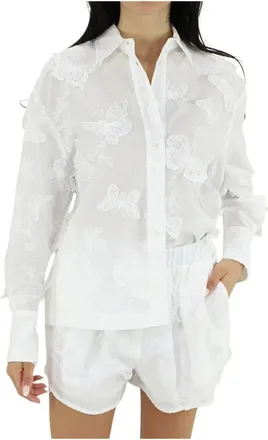 Kaos Kaos, Femme, Blouses et Chemises, Blanc, Taille: 40 FR Chemisier-Blouse avec Appliqu&eacute;s Papillons