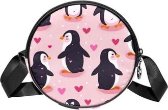 Generic Sac &agrave; bandouli&egrave;re rond pour femme, petit sac &agrave; bandouli&egrave;re motif pingouins avec fermeture &eacute;clair, bretelles r&eacute;glables, sac &agrave; main rond d&eacute;contract&eacute; pou
