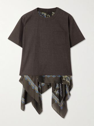 sacai Haut En Laine Et En Satin À Imprimé Cachemire - Marron