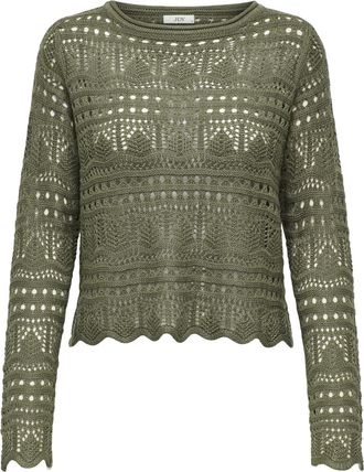 Jacqueline de Yong JDY Damen Legerer Feinstrick Pullover Weiches Vintage Strick Muster Oberteil, Farben:Grün-2, Größe:L