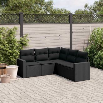 Festnight Ziaphsol 5-TLG. Garten-Sofagarnitur Schwarz Poly Rattan, UV-best&auml;ndig, mit Stauraum, wasserfester Beutel, Bequeme Sitzkissen, modulares Design f&uuml;r Ter