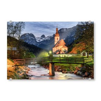 artboxONE Acrylglasbild 60x40 cm Natur Kirche in Ramsau am Abend - Bild Bayern Bayern berchtesgaden