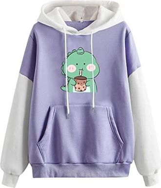 Generic Sweat &agrave; capuche &agrave; manches longues pour femme Motif dinosaure, violet, XXL