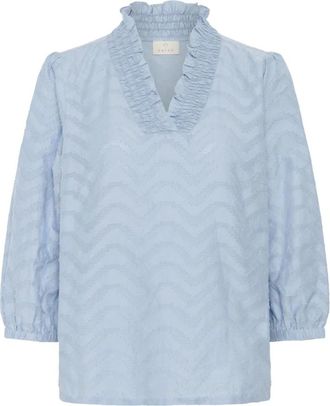 Kaffe Femme, Blouses et Chemises, Bleu, Taille: 38 FR Chemisier Chambray Doux avec Manches ¾
