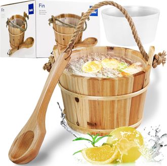KELA Kela Saunakübel Ø21 cm mit Holzkelle aus hochwertiger Fichte Sauna-Set incl. Kunststoffeinsatz