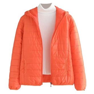Generic Doudoune dhiver matelass&eacute;e l&eacute;g&egrave;re &agrave; capuche pour femme avec fermeture &eacute;clair int&eacute;grale et poches, Orange, XXL