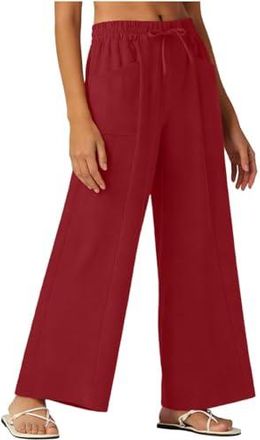 Generic Pantalon court d&eacute;contract&eacute; &agrave; jambe large pour femme - Taille haute - &Eacute;lastique - Cordon de serrage - Avec poches - Coupe ample - Confortable - Pour l&eacute;