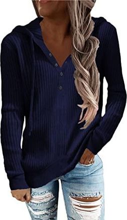 TOMWELL Sweat Zippé Femme à Capuche Sweatshirt Manches Longues Couleur Unie Veste Outwear Hoodies Casual Oversize Sweatshirt Manteau Z Bleu L