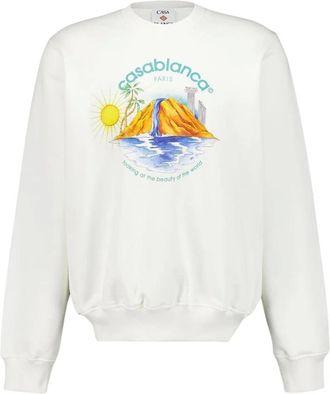 Casablanca Homme, Sweatshirts et sweats à capuche, Blanc, Taille: M Oasis Printed Cotton SweaT-shirt