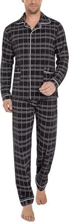 iClosam Pyjama Homme avec Bouton Coton Pyjama Long à Carreaux Ensemble de Loungewear Hiver à Manches Longues Vêtements de Détente avec Poches Confortable
