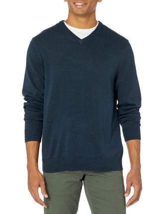 Amazon Essentials Herren V-Ausschnitt Pullover 100% Baumwolle Regular Fit (Erh&auml;ltlich In Gro&szlig; und Schwer), Marineblau, 4XL Gro&szlig;e Gr&ouml;&szlig;en