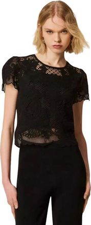 Twinset Femme, Blouses et Chemises, Noir, Taille: 46 FR Blouse en mousseline avec broderie