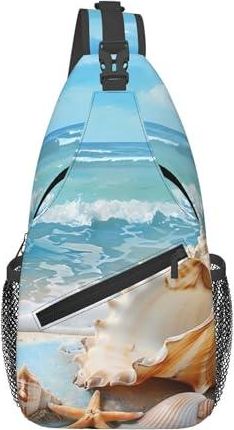 Generic Sacoche Homme Bandouliere Plage de coquillages Antivol Sling Bag R&eacute;glable Sling Sac &agrave; Dos pour Cyclisme Camping Randonn&eacute;e