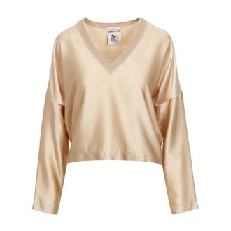 Semicouture Seidenmischung Satin Bluse mit V-Ausschnitt - - Blouses & Shirts - Damen - Beige - S