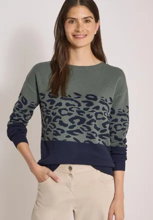 Cecil Strickpullover CECIL, Damen, Gr. XXL (46), gr&uuml;n (dried olive gr&uuml;n), Stoff, 52% Viskose, 28% Polyester, 20% Nylon, gemustert, comfort fit normal, Rundh
