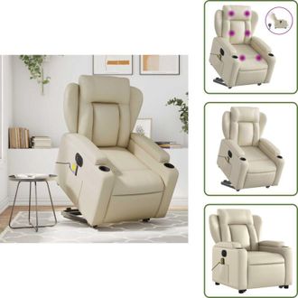 vidaXL Massagesessel mit Aufstehhilfe Elektrisch Creme Kunstleder - Elektrischer Massagesessel - Relaxsessel - Fernsehsessel - Aufstehhilfe - Elektrische