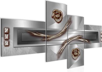 Runa Art Wandbilder Set XXL Abstrakt Wohnzimmer Schlafzimmer Grau Silber Gold 4 Teilig - Made in Germany - 105345b