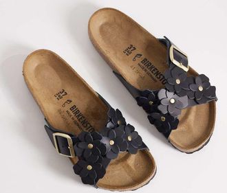 Birkenstock Siena - Sandalen in Schwarz mit Blumenapplikation