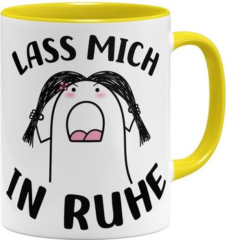 OM3 lustige Kaffee-Tasse mit Spruch - Lass Mich in Ruhe! II - Keramik Becher - 11oz 325ml - Beidseitig Bedruckt - Gelb