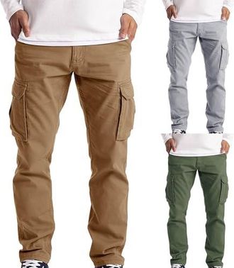 Generic Pantalon cargo pour homme, coupe ajust&eacute;e, pantalon cargo d&eacute;contract&eacute; multi-poches, pantalon de travail classique, couleur unie, pantalon militaire, pa
