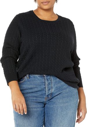Amazon Essentials Damen Leichter Langarm-Pullover Mit Rundhalsausschnitt Mit Zopfmuster (Erhältlich In Übergröße), Schwarz, XL Große Größen