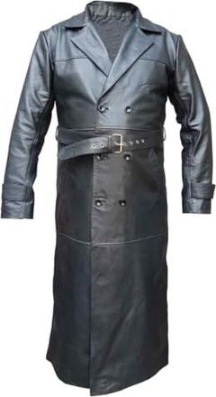 Generic Trench en cuir noir &agrave; double boutonnage pour homme, Noir, 4XL