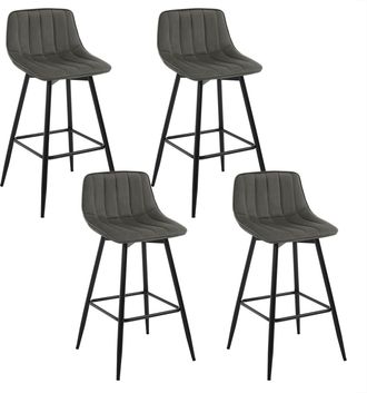 Woltu Barhocker 4er Set, Barstuhl Hocker mit Rückenlehne Fußstütze, Sitzfläche aus Samt, Tresenhocker Bistrohocker für Hausbar, Schwarze Beine Dunkelgrau