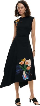 Desigual robe asym&eacute;trique fleurie noire