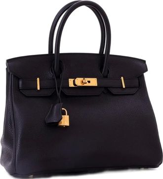 Herm&egrave;s Birkin Handbag Black Clemence with Gold Hardware 30 tote bag - Schwarz