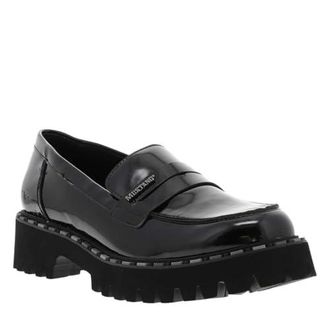 Mustang Jeans Mocassins noirs vernis avec un talon d&eacute;croch&eacute; bas et &agrave; slip-on - Taille numeric_37