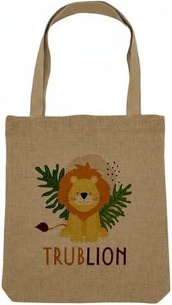 Fabulous Sac Shopping Tote Bag Aspect Lin - Lion Trublion Dessin Illustration Roi de la Savane - Sac de Courses Toile Epaisse 360g Beige Naturel Cabas Port&eacute; Ep