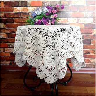 Generic Handgefertigte Vintage-H&auml;keltischdecke, Quadratische Spitzendeckchen, Tischdecke Aus Baumwolle(Beige,80x80cm(31x31in))