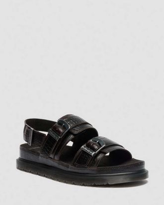 Dr. Martens San Two Strap Croc Embossed Leder Sandalen in Braun, Gr&ouml;&szlig;e: 36